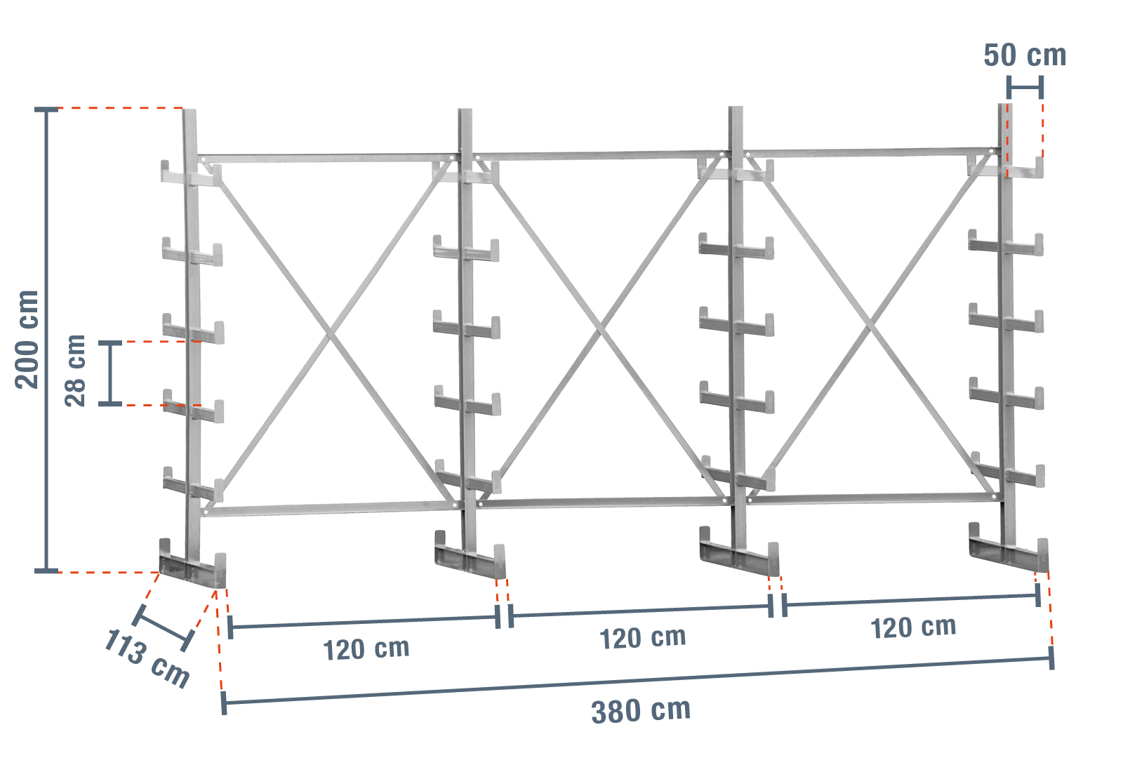 3,8 m Cantilever rack KR2500 / B-goods / Hot-dip galvanised / Double ...
