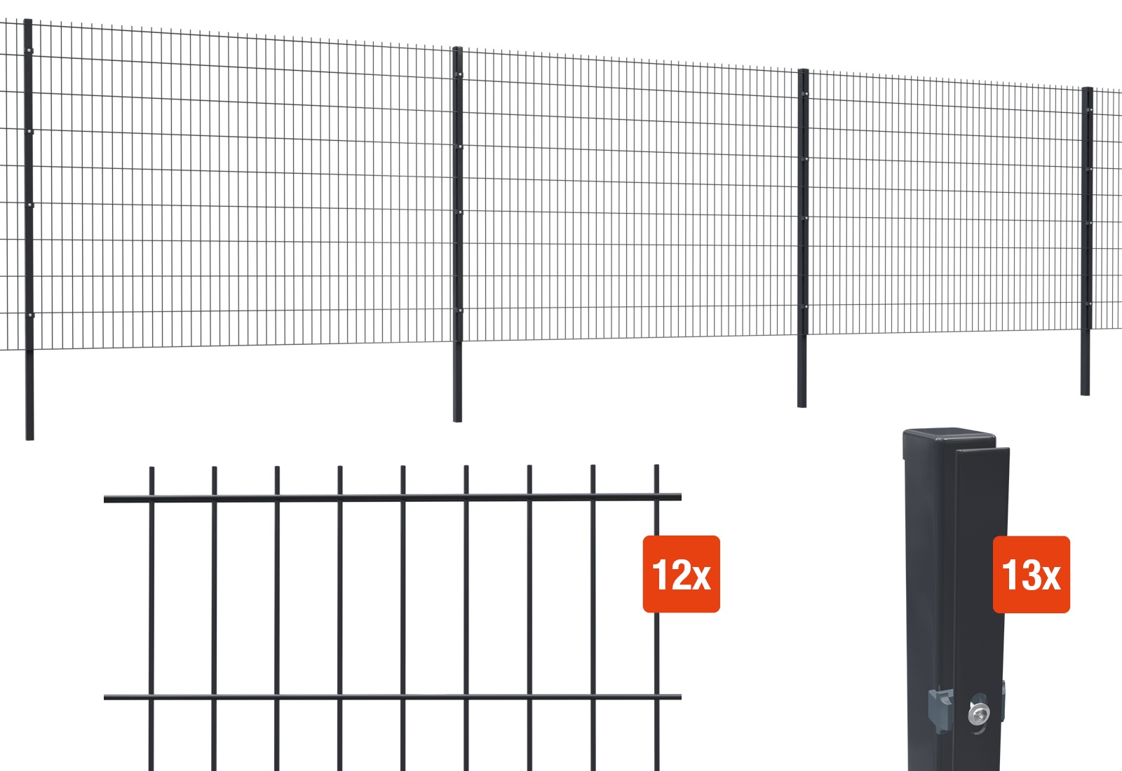 Industrial fence/commercial fence, set of 12, width 30 m, height 1.800 ...