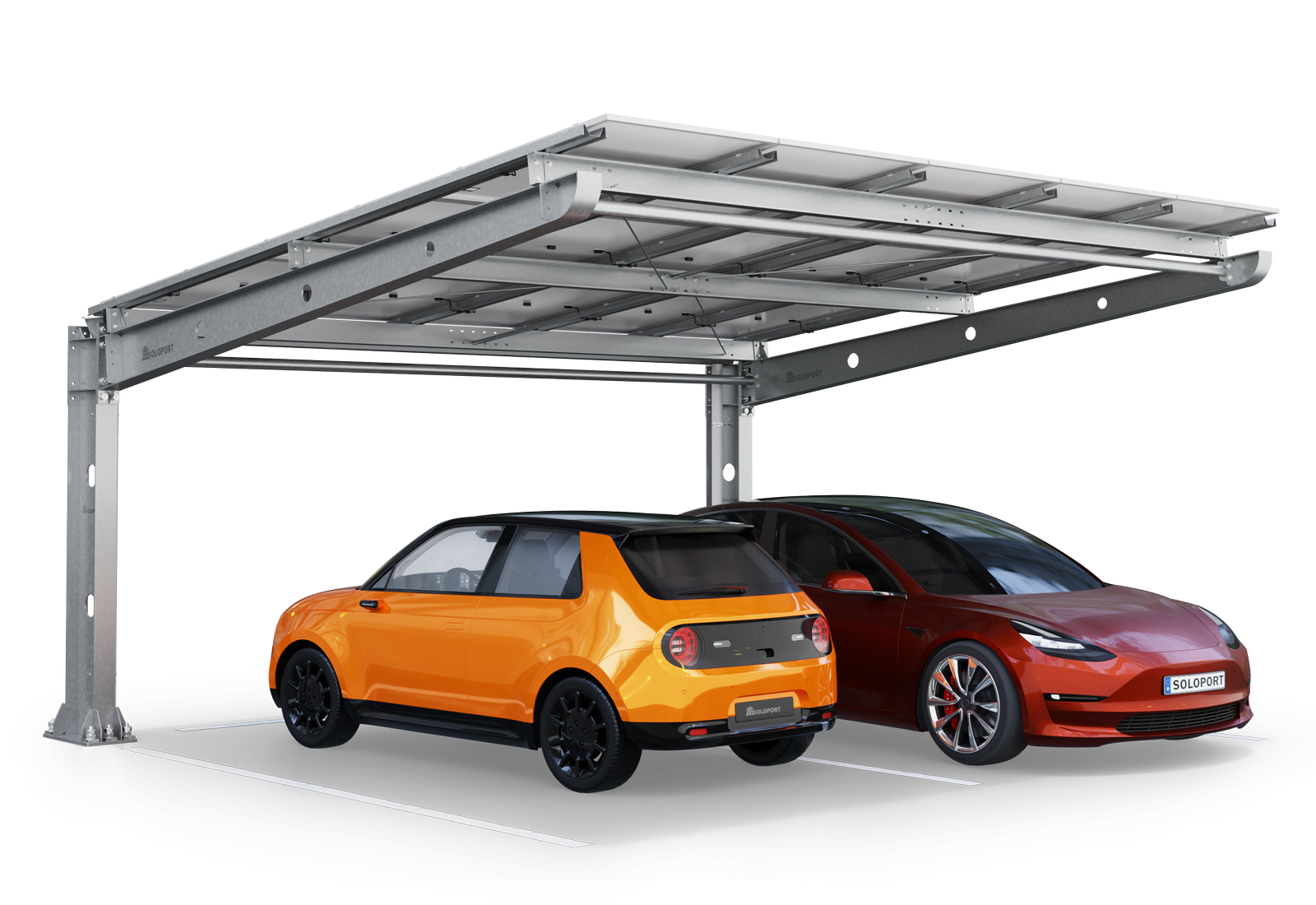 Car park canopy PP2-G6300-1, one-sided, base field with 15 solar ...